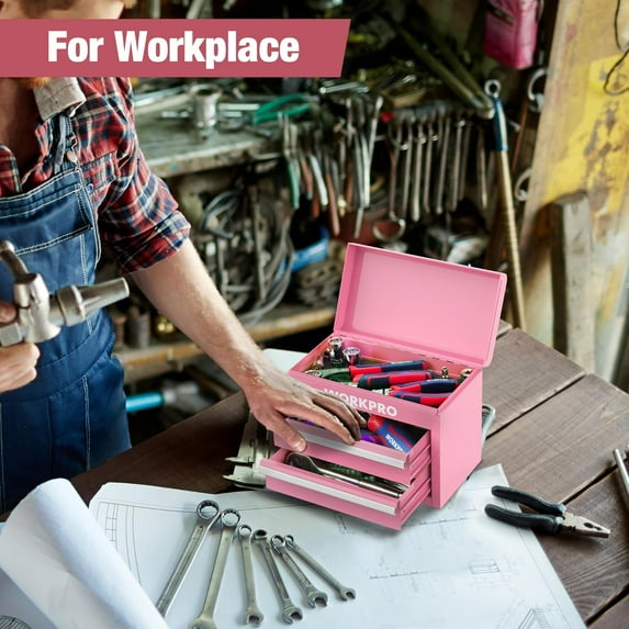 Mini Metal Tool Box with 2 Drawers and Top Storage, Small Tool Chest ...