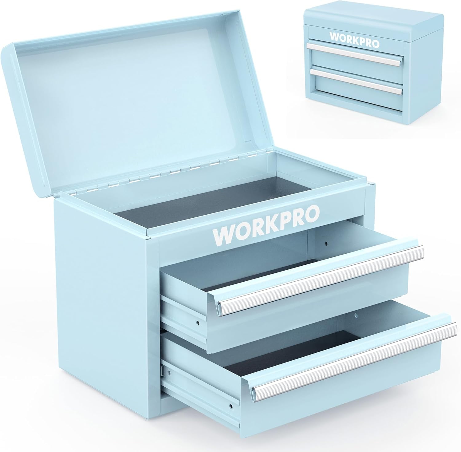 Mini Metal Tool Box with 2 Drawers and Top Storage, Small Tool Chest with PVC Liners and PP Feet ...
