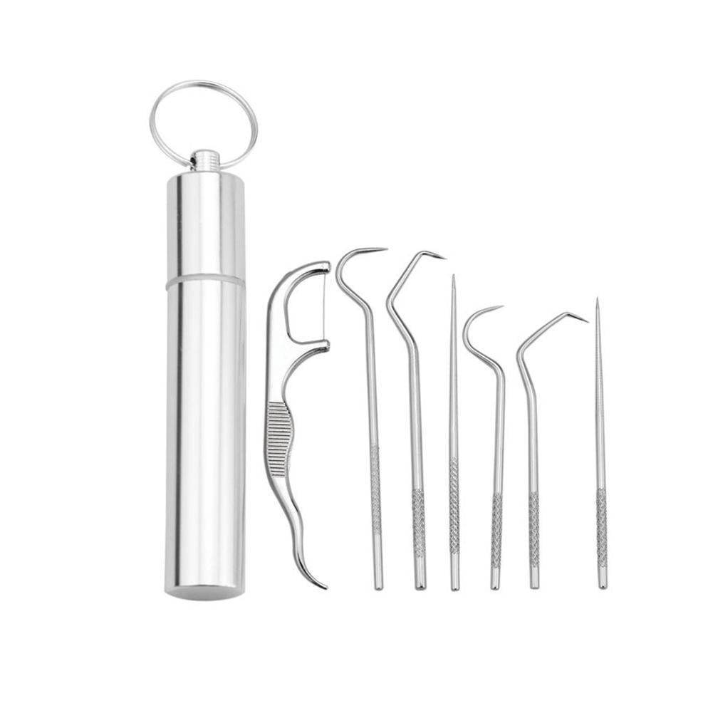 Mini Metal Toothpick Holder Floss Tooth Picks Set Portable Dental ...