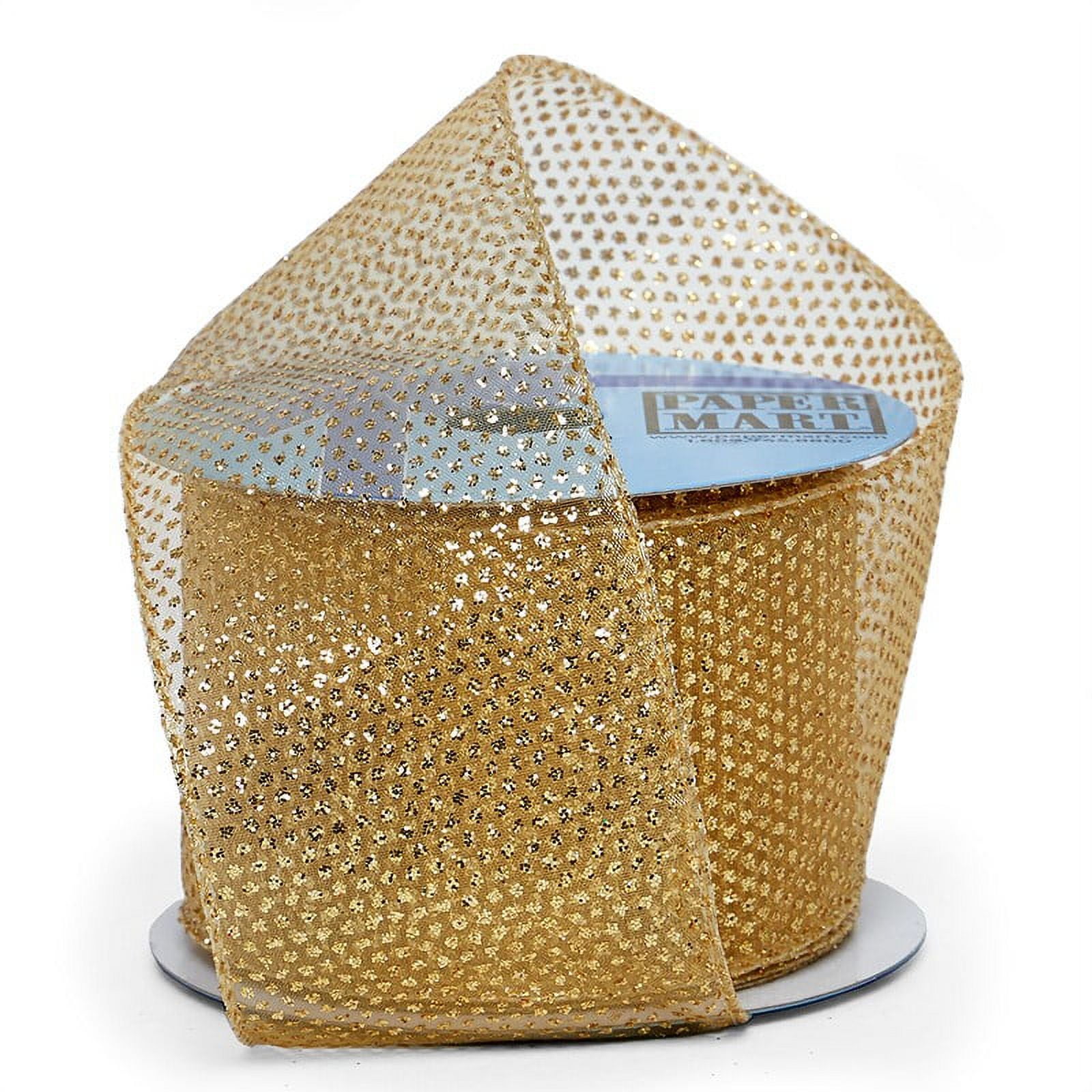 Mini/Micro Metallic Dots On Wired Ribbon, 2 1/2" X 10 Yards, Gold Micro ...