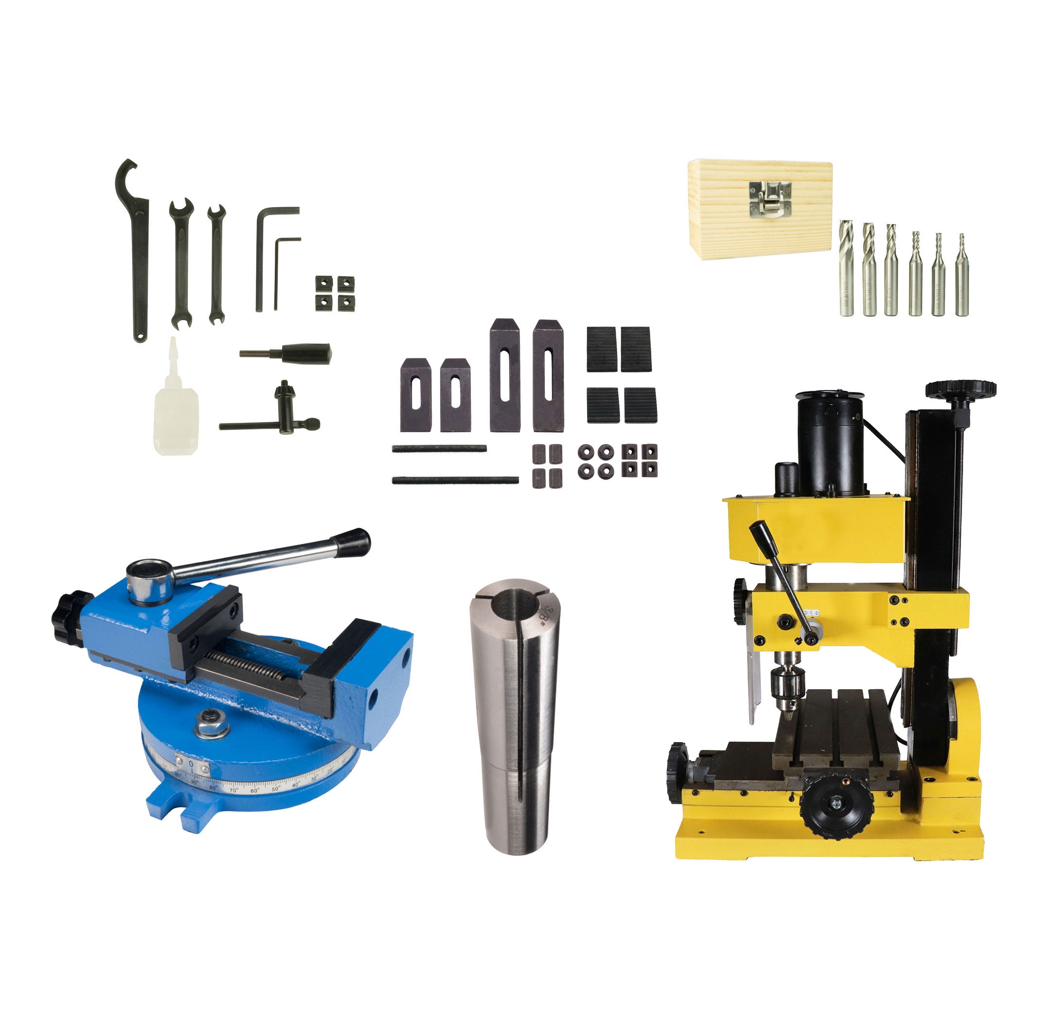 Mini Mill with Erie Tools Collet 24 Piece Clamping Kit 55mm Mill Vise ...