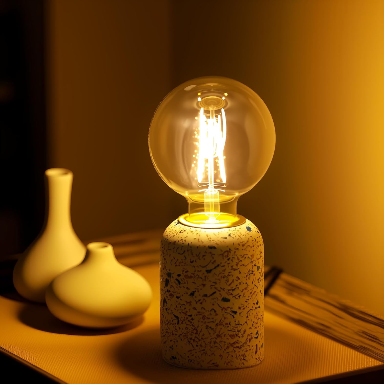 Mini Modern Stained Concrete Bedside Table Lamp, 3.5 x 3.5 x 8.5 Inch ...