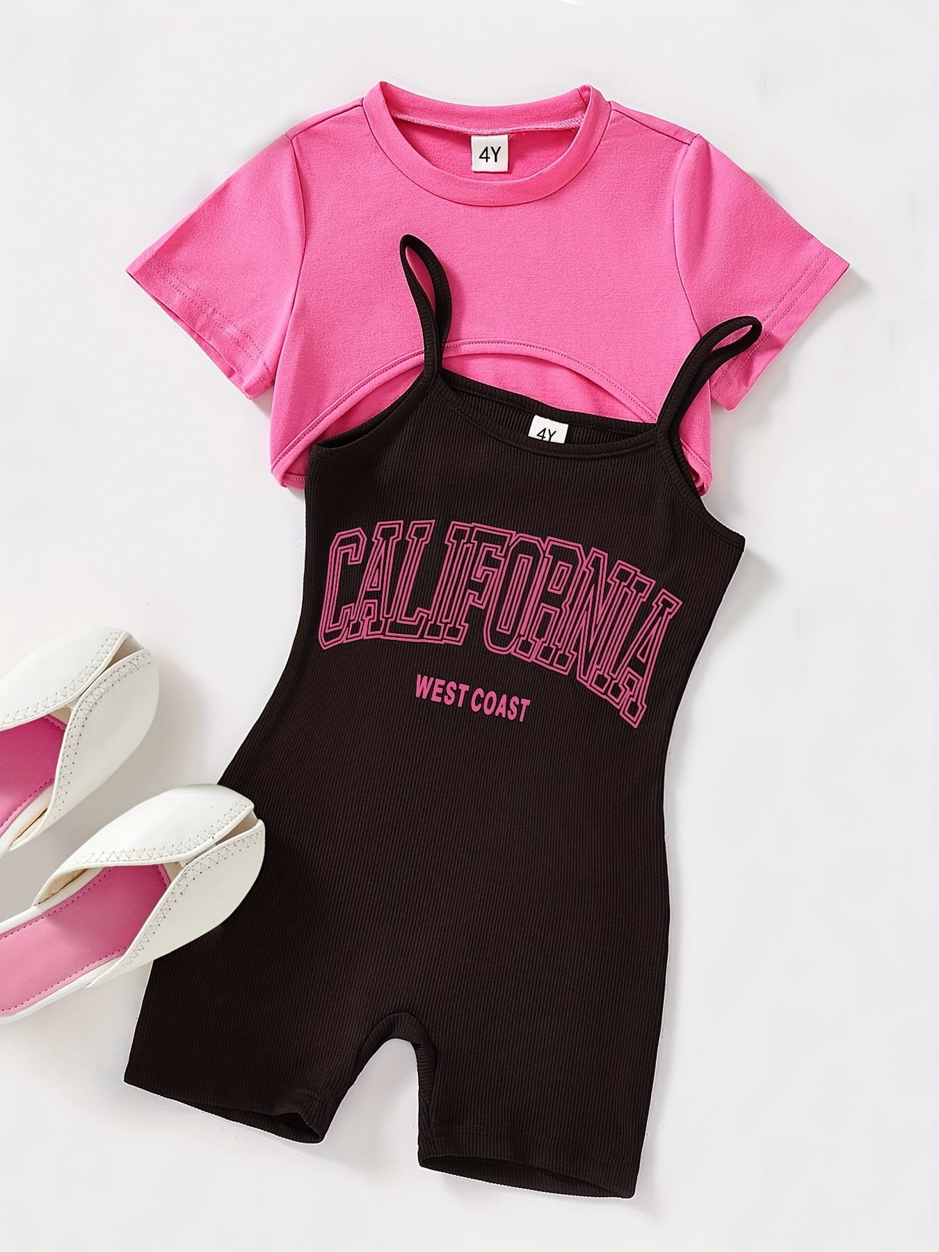 Mini Mojo Stylish Girl's 2 Piece Outfits Short Sleeve Crop Top Print ...