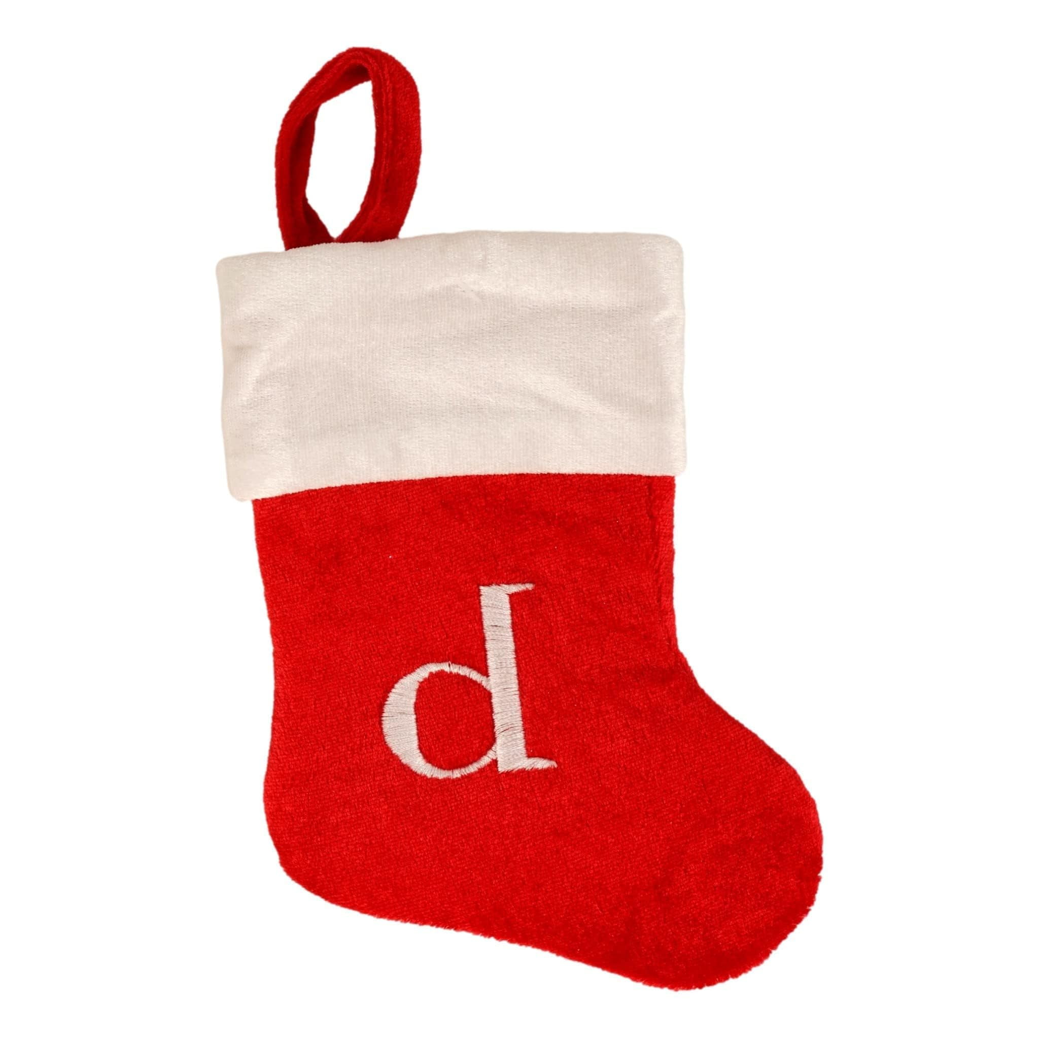 Mini Monogrammed Christmas Stocking (8 in) Red Plush White Cuff ...
