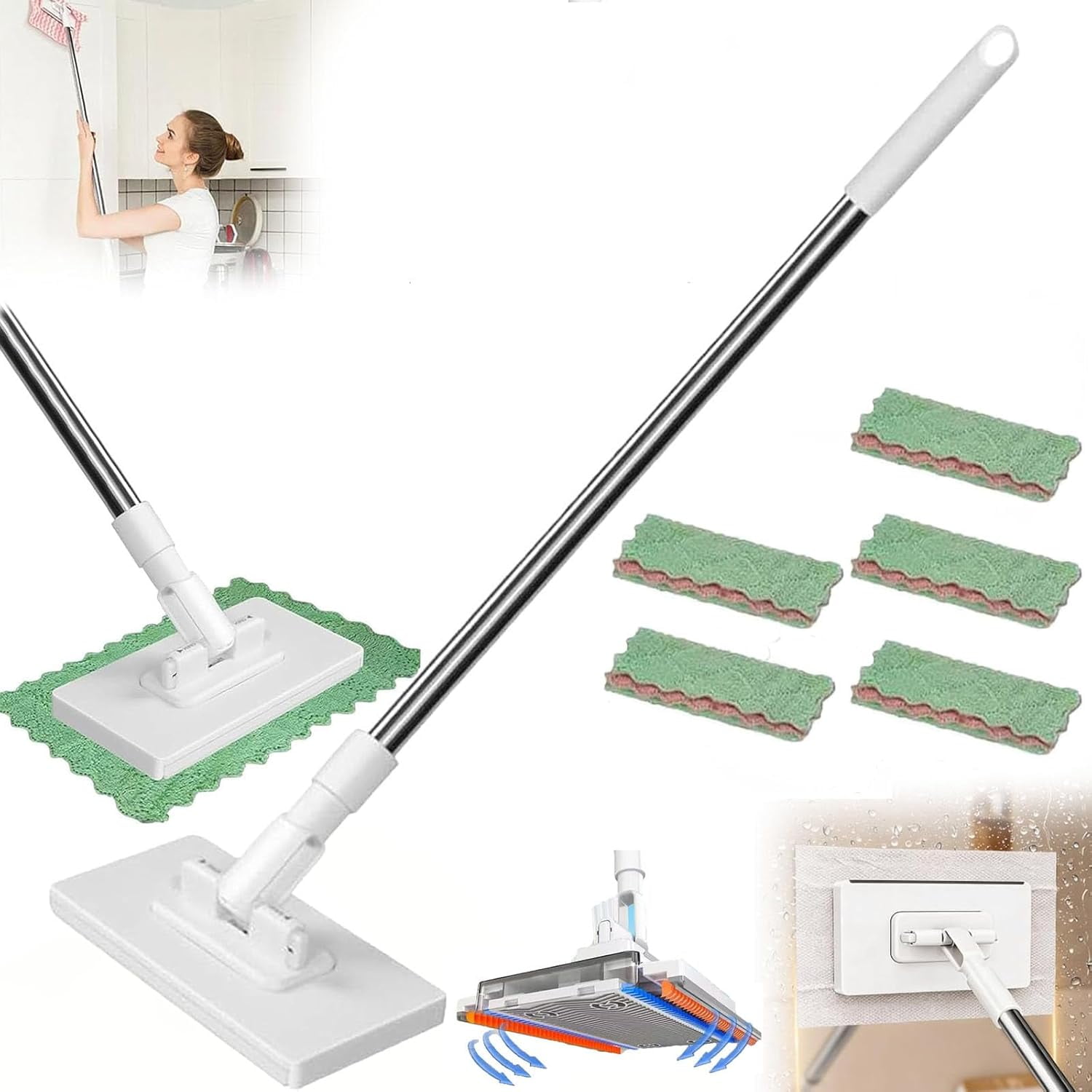Mini Mop, Disposable Dust Mop with Reusable Cloths, 40inch Locking ...