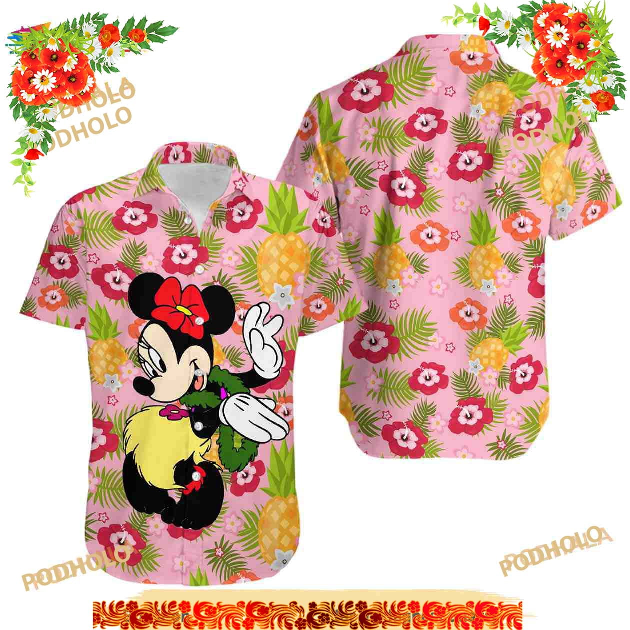 Mini Mouse Hawaiian Aloha Shirt, Mickey And Minnie Hawaiian Shirt ...
