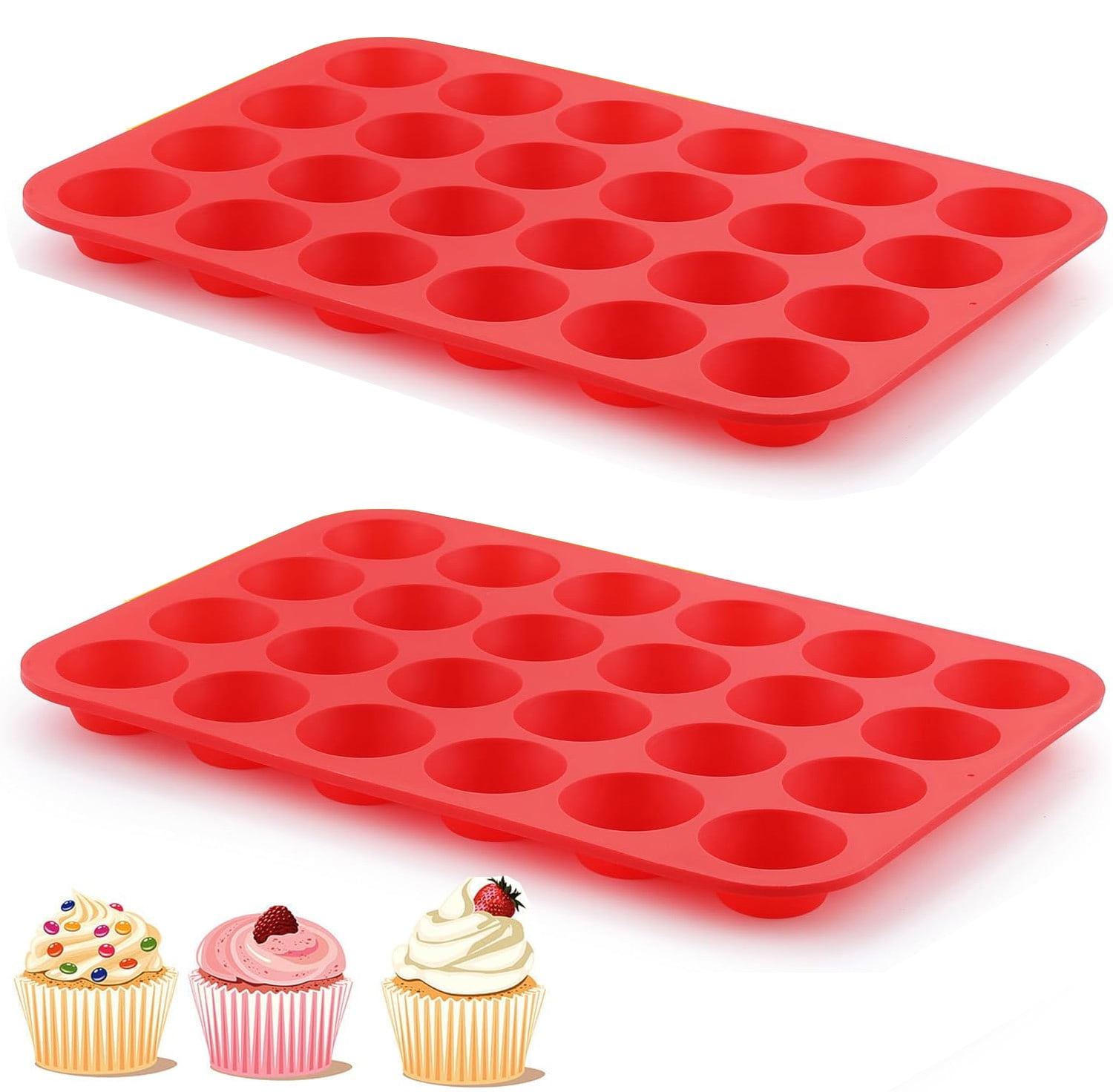 Mini Muffin &Cupcake Set,Bexikou 24 Cups 2-Pieces Mini Muffin Trays ...