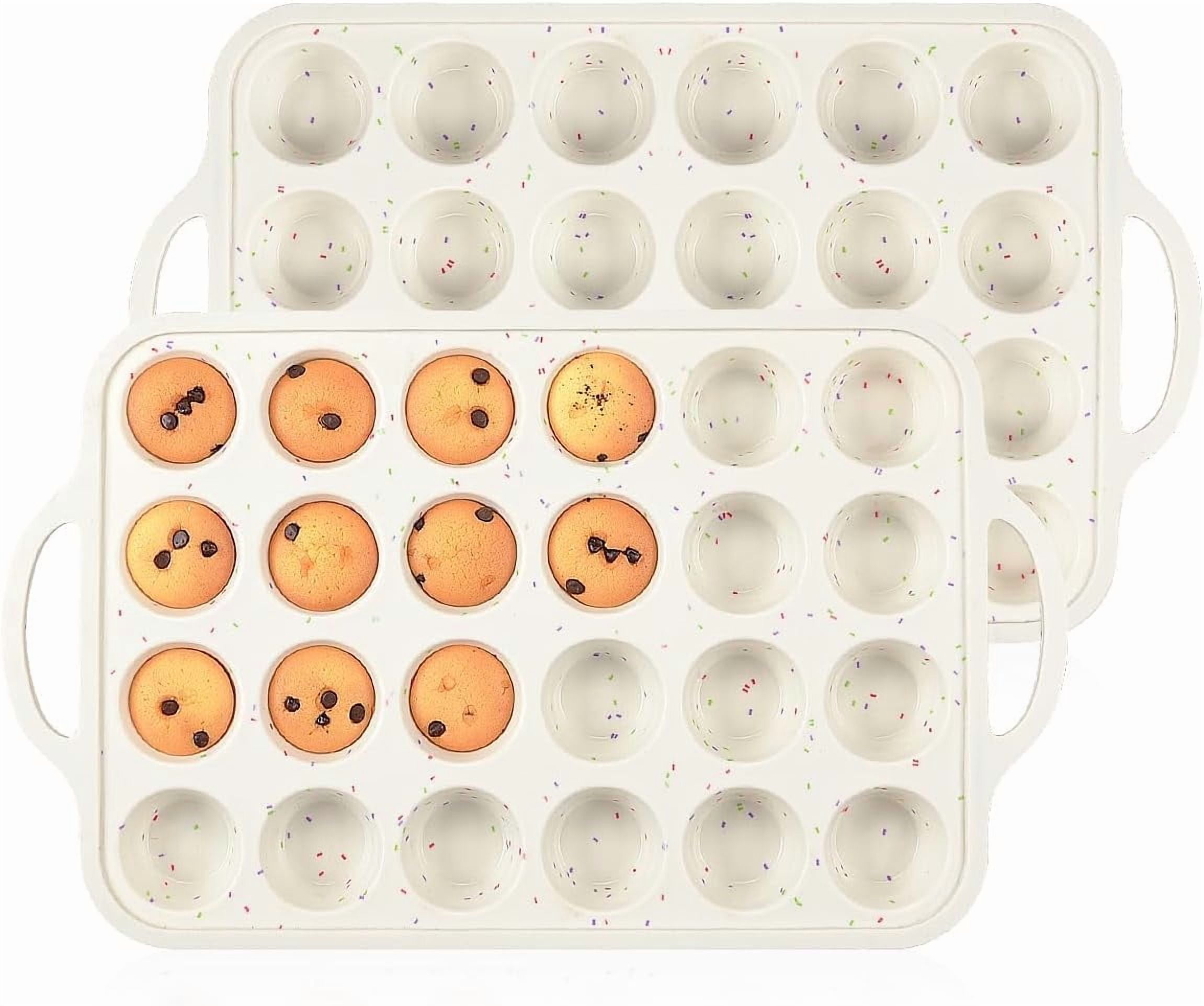 Mini Muffin Pan, 24 Cups Nonstick Silicone Cupcake Pan with Handle, BPA ...
