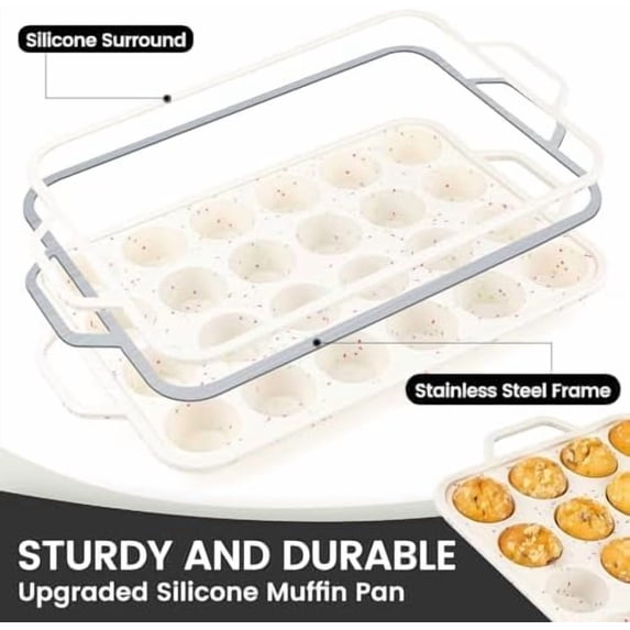 Mini Muffin Pan with Metal Reinforced Frame-1Pack, Silicone Cupcake Pan ...