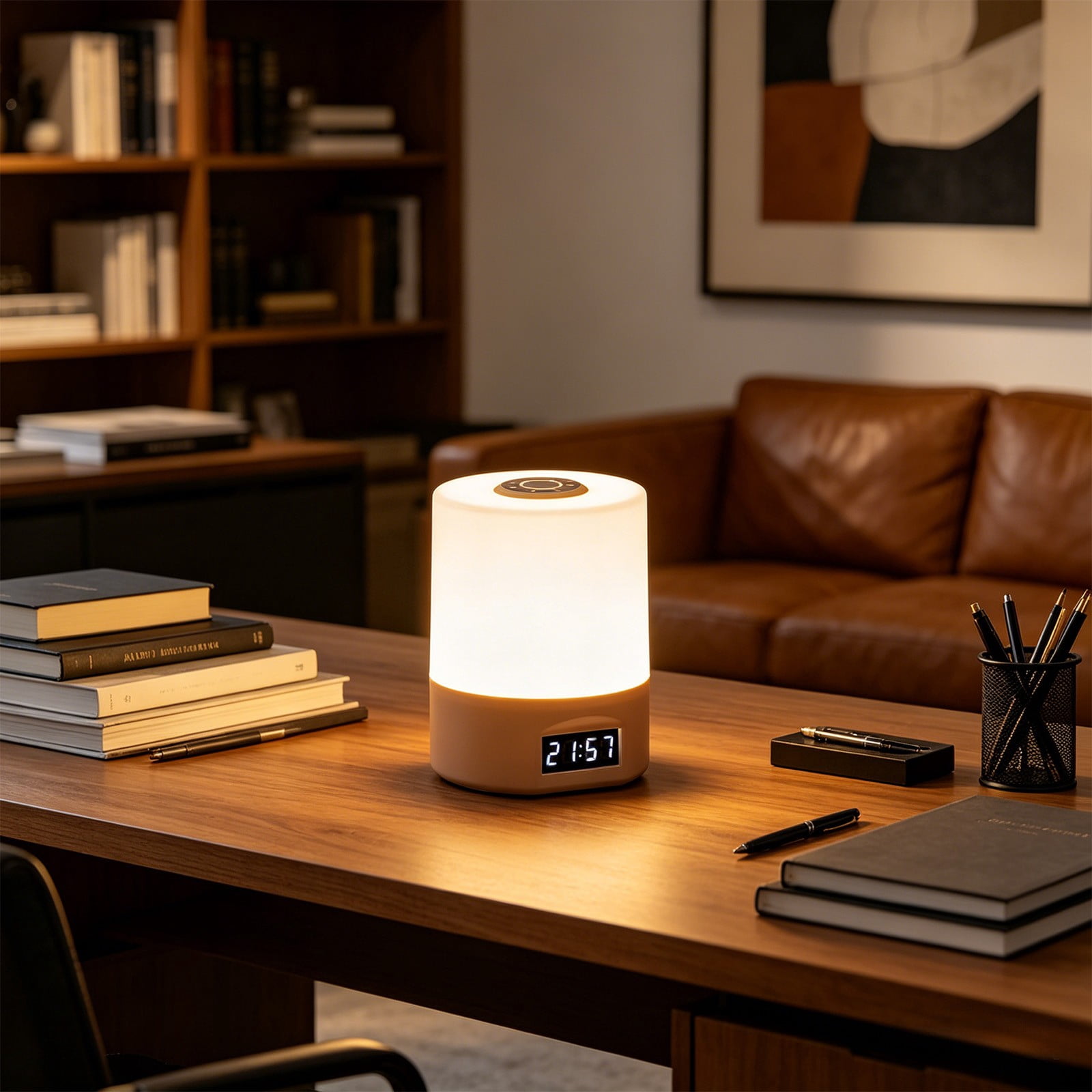 Mini Night Light with Clock, Rechargeable Bedside Lamp with Touch ...