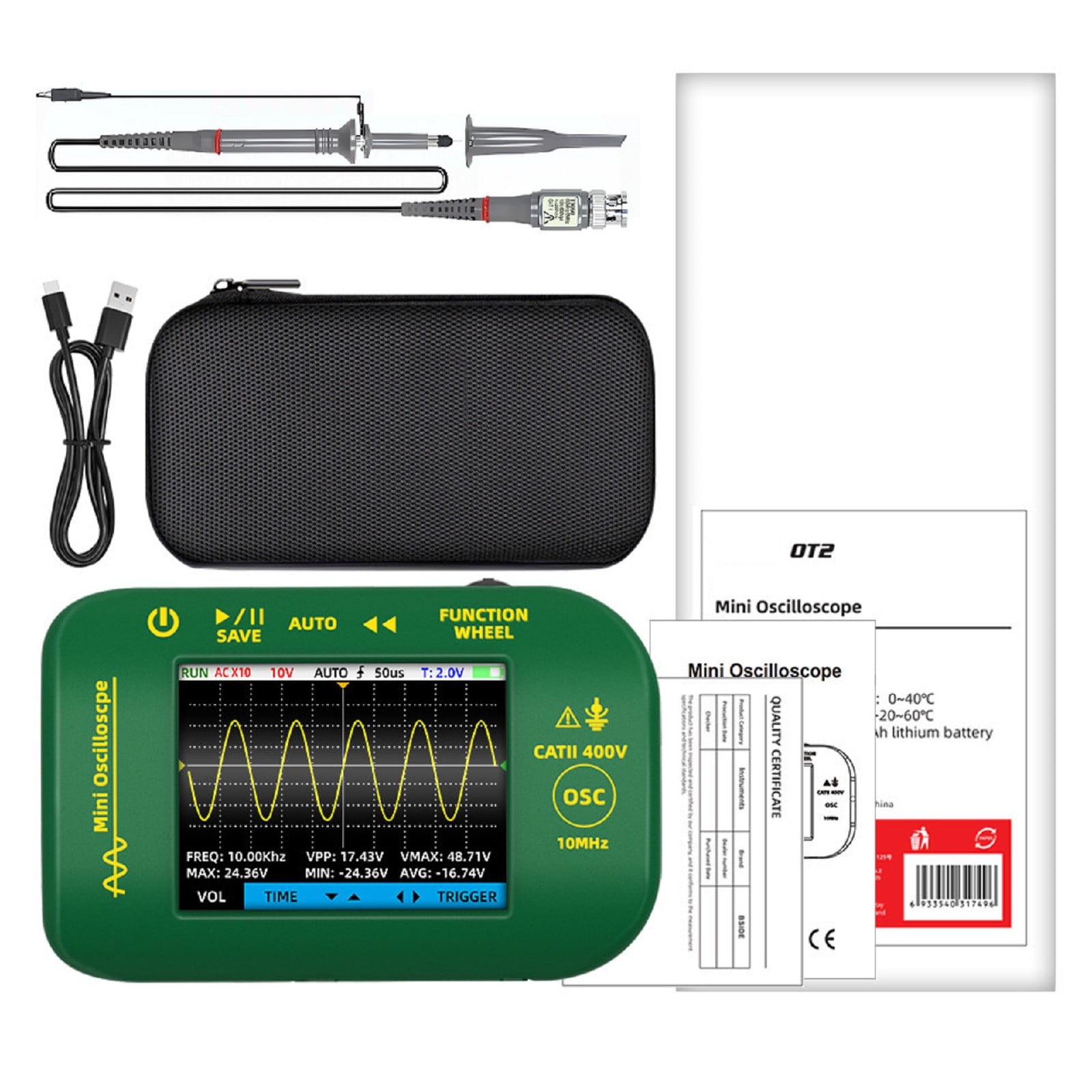 Mini Oscilloscope Handheld Color Screen 10M Single Channel Digital ...