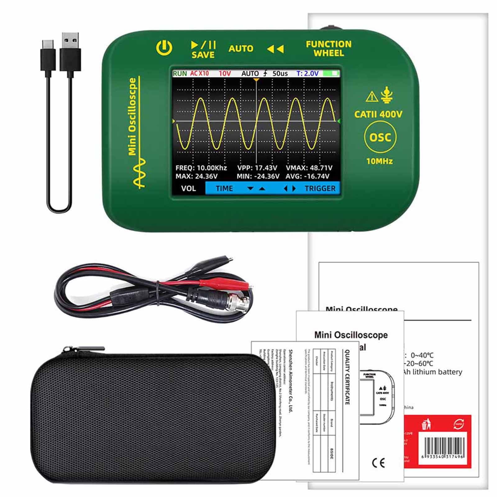Mini Oscilloscope Handheld Color Screen 10M Single Channel Digital ...