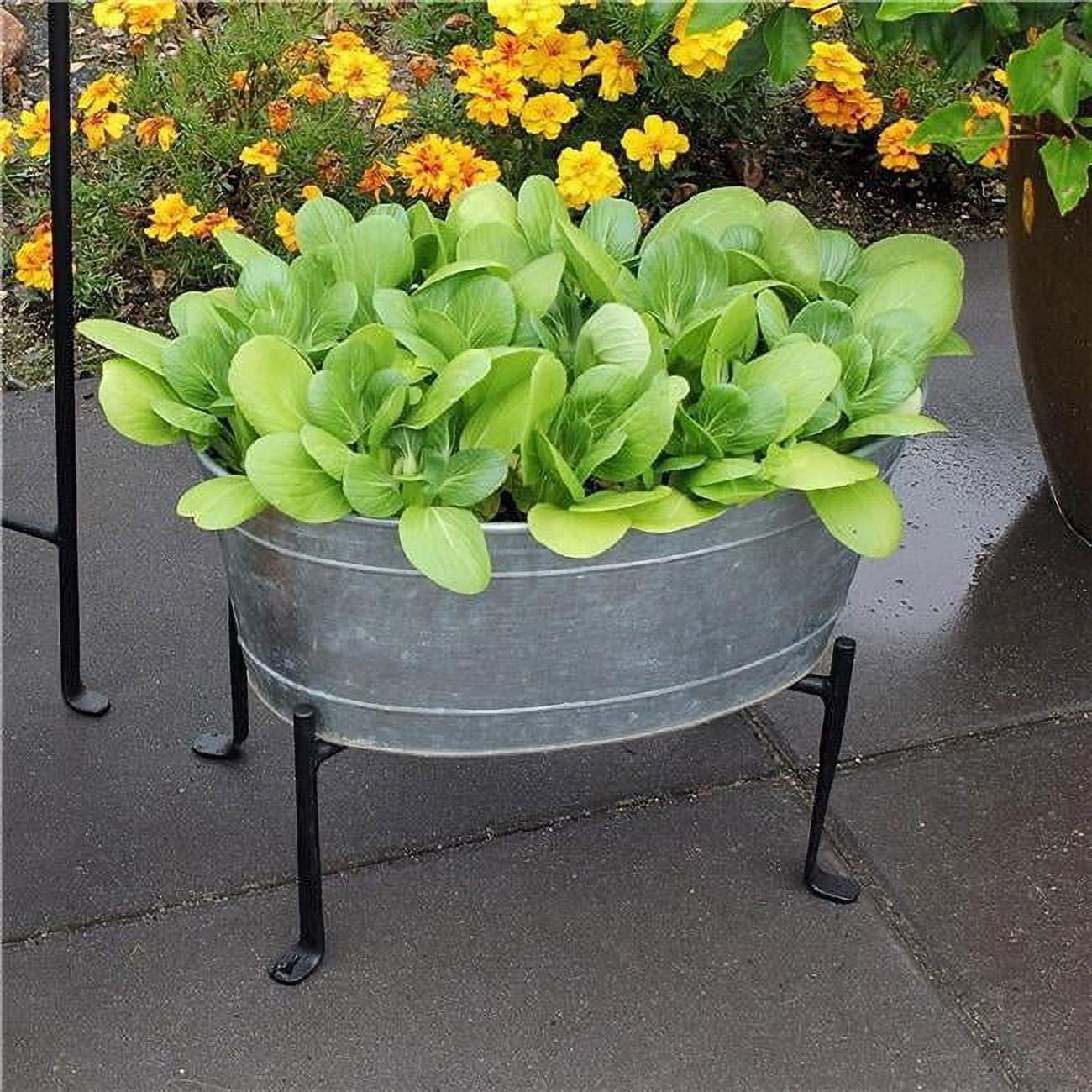 Mini Oval Galvanized Tub with Folding Stand, Galvanized Steel & Black ...
