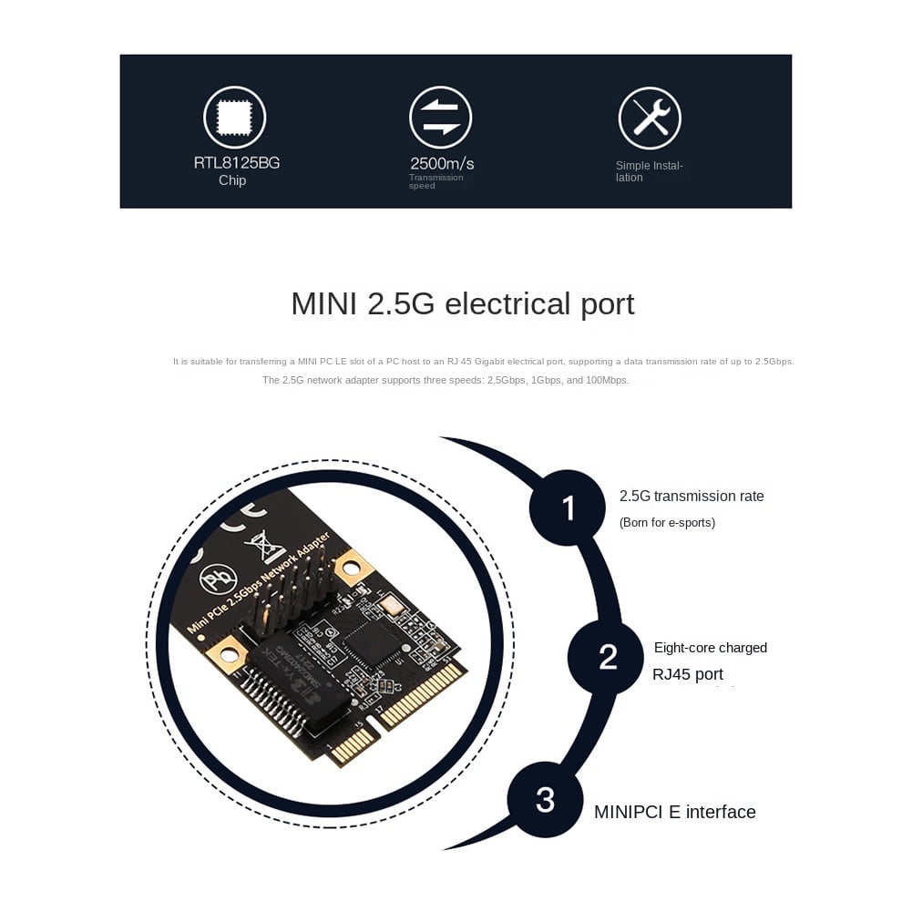 Mini PCIE Single Port Gigabit Network Card 2500M Ethernet Network ...