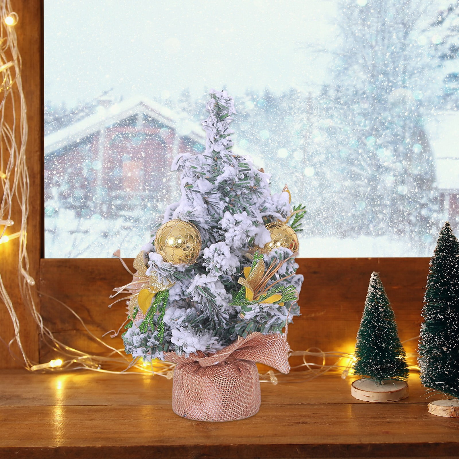 Mini PVC Christmas Tree with Wooden Base, 20cm Tabletop Fake Pine, for ...