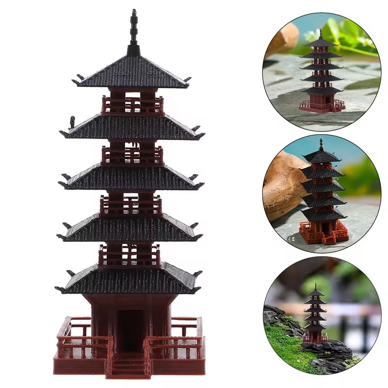 Mini Pagoda Statue Chinese Ancient Building Model Pavilion Decorations ...