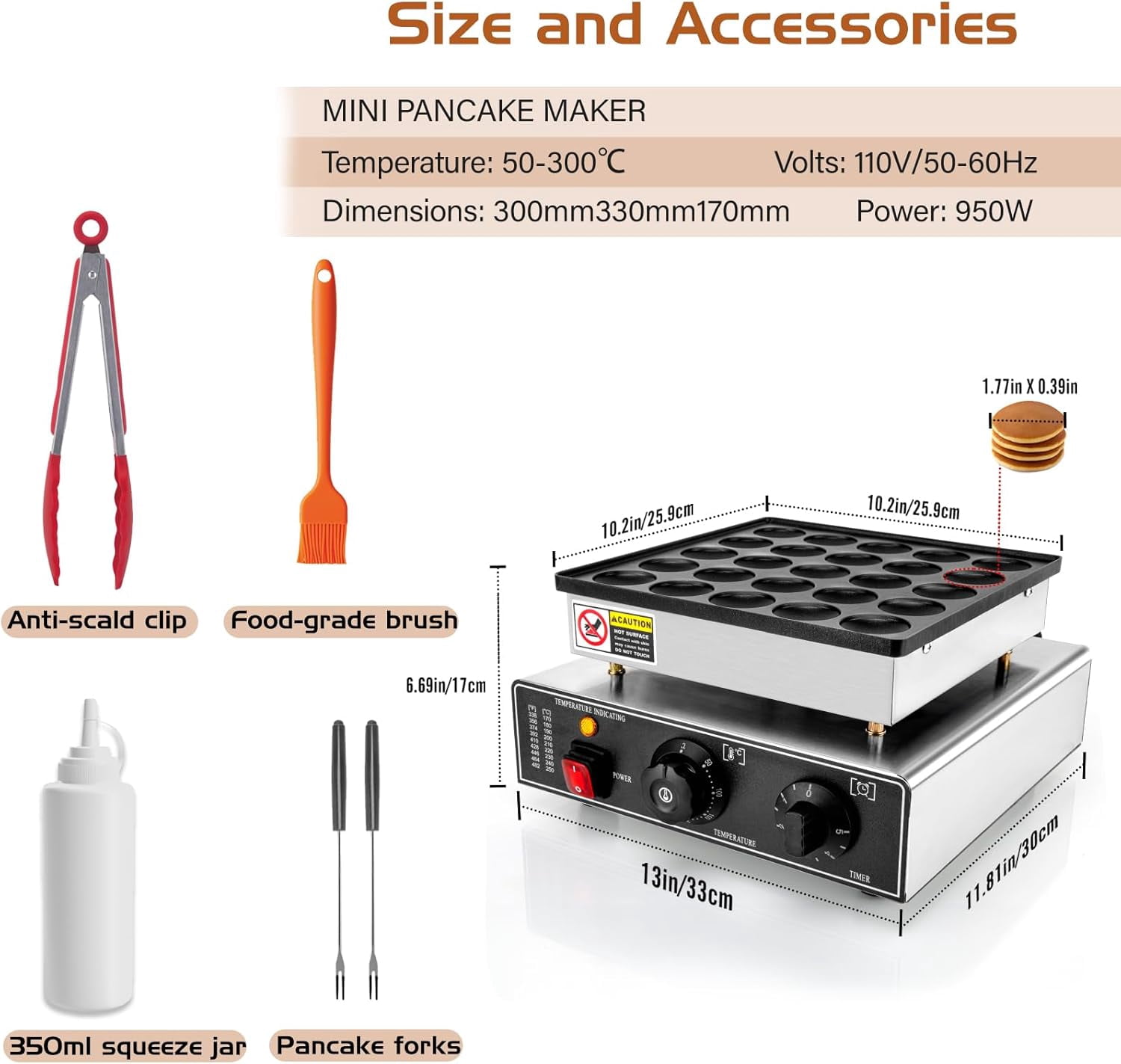 Mini Pancake Maker Machine, 25PCS Mini Dutch Pancake Baker Maker Commercial, Stainless Steel ...