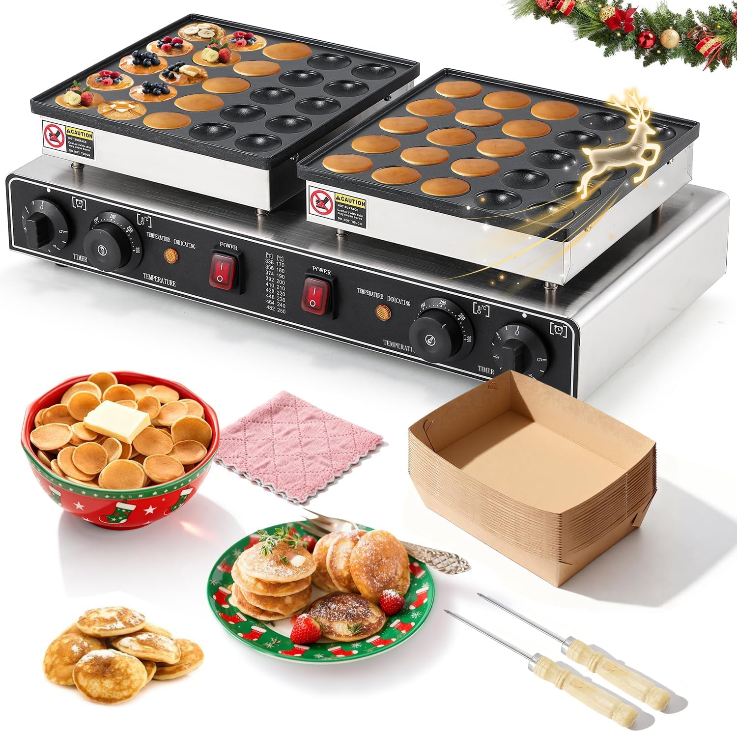 Mini Pancake Maker Machine Dual Plate 50pcs, Non-Stick Commercial Dutch ...