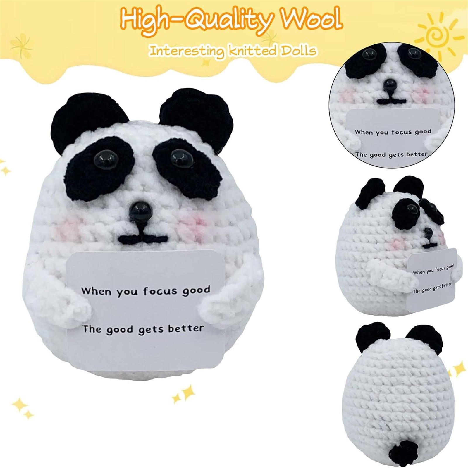 Mini Panda Emotional Support Crochet Doll, Positive Crochet Animals ...