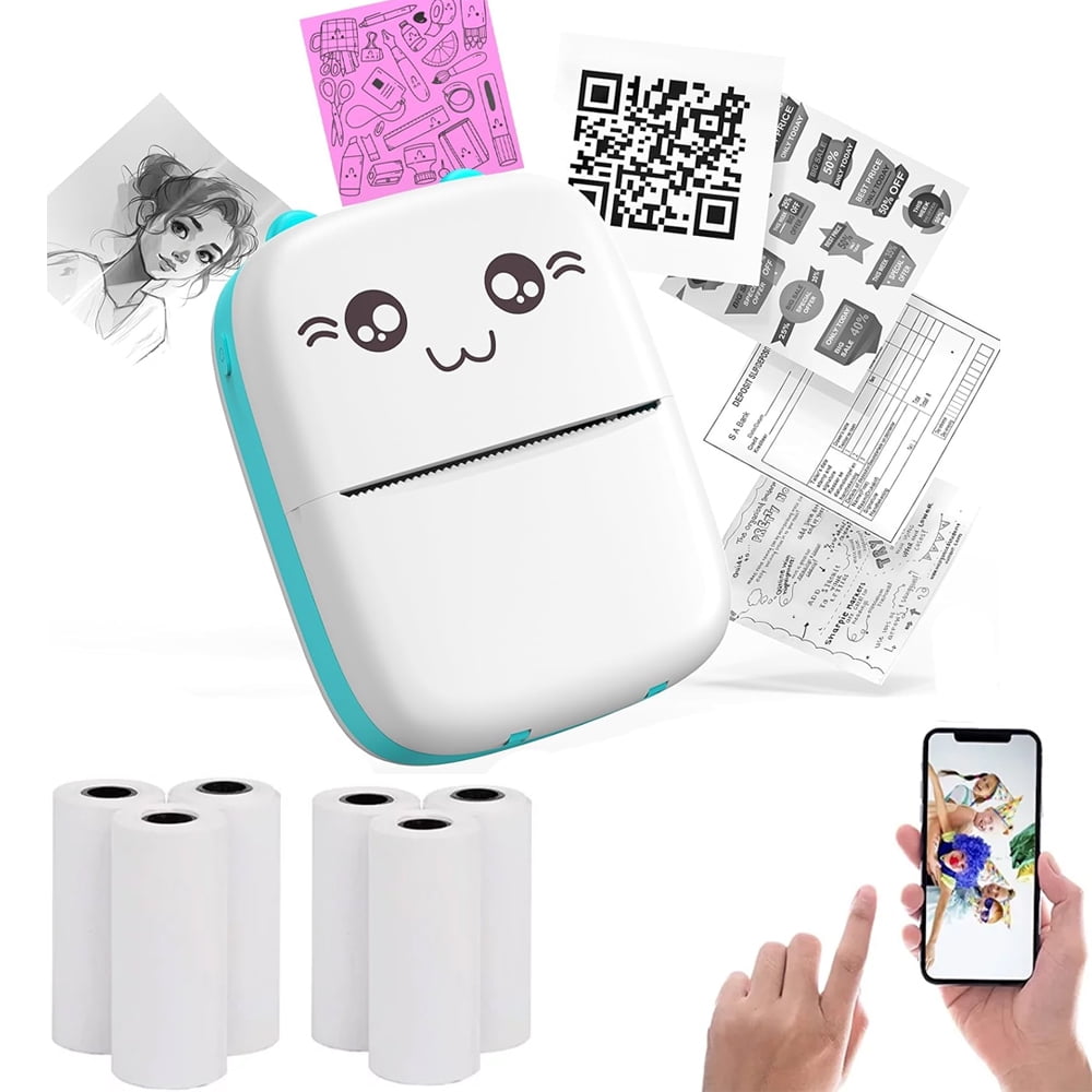 Mini Photo Printer, Pocket Thermal Printer with 6 Rolls Paper ...