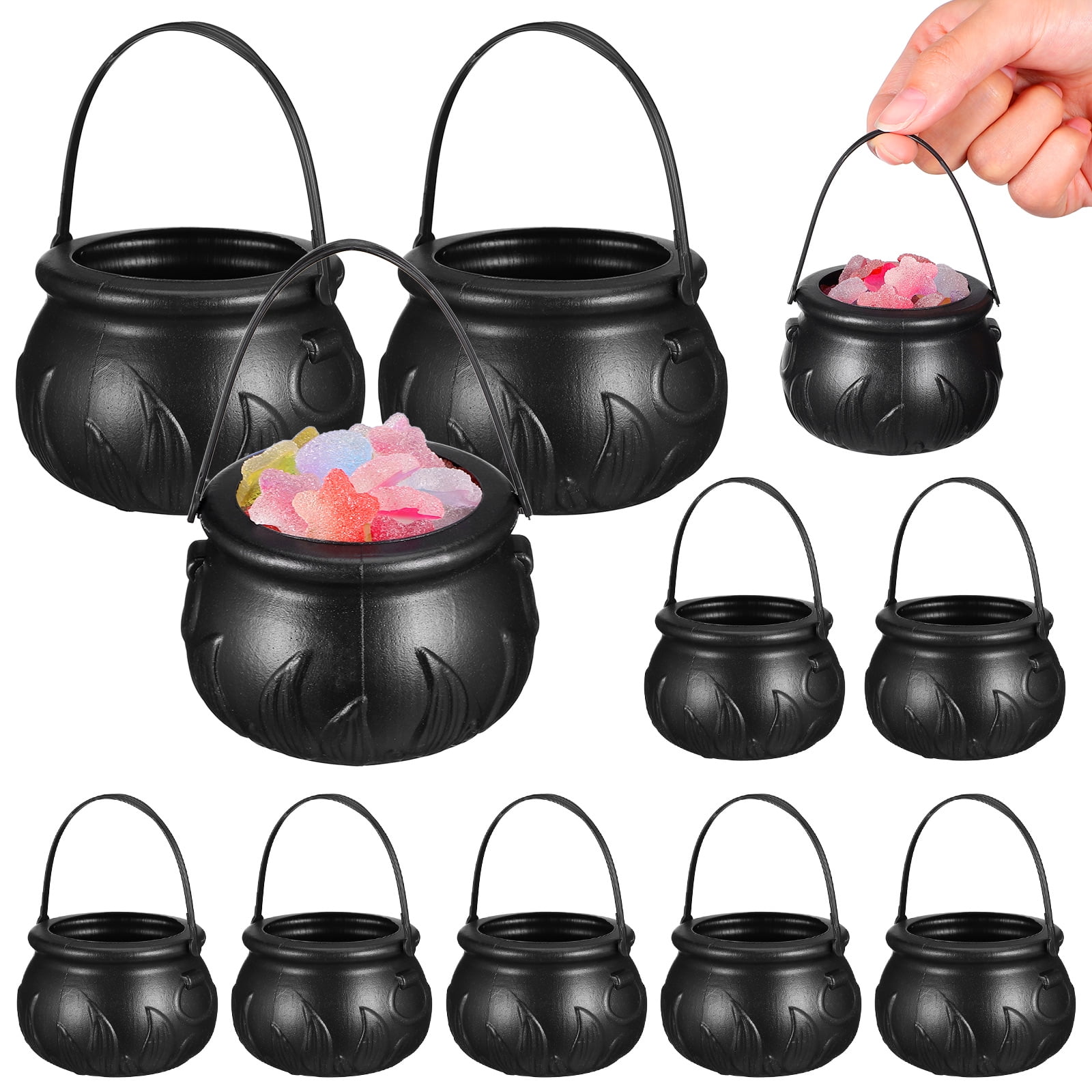Mini Plastic Cauldron,12 Pcs Witch Calderon Pot Black Buckets with ...