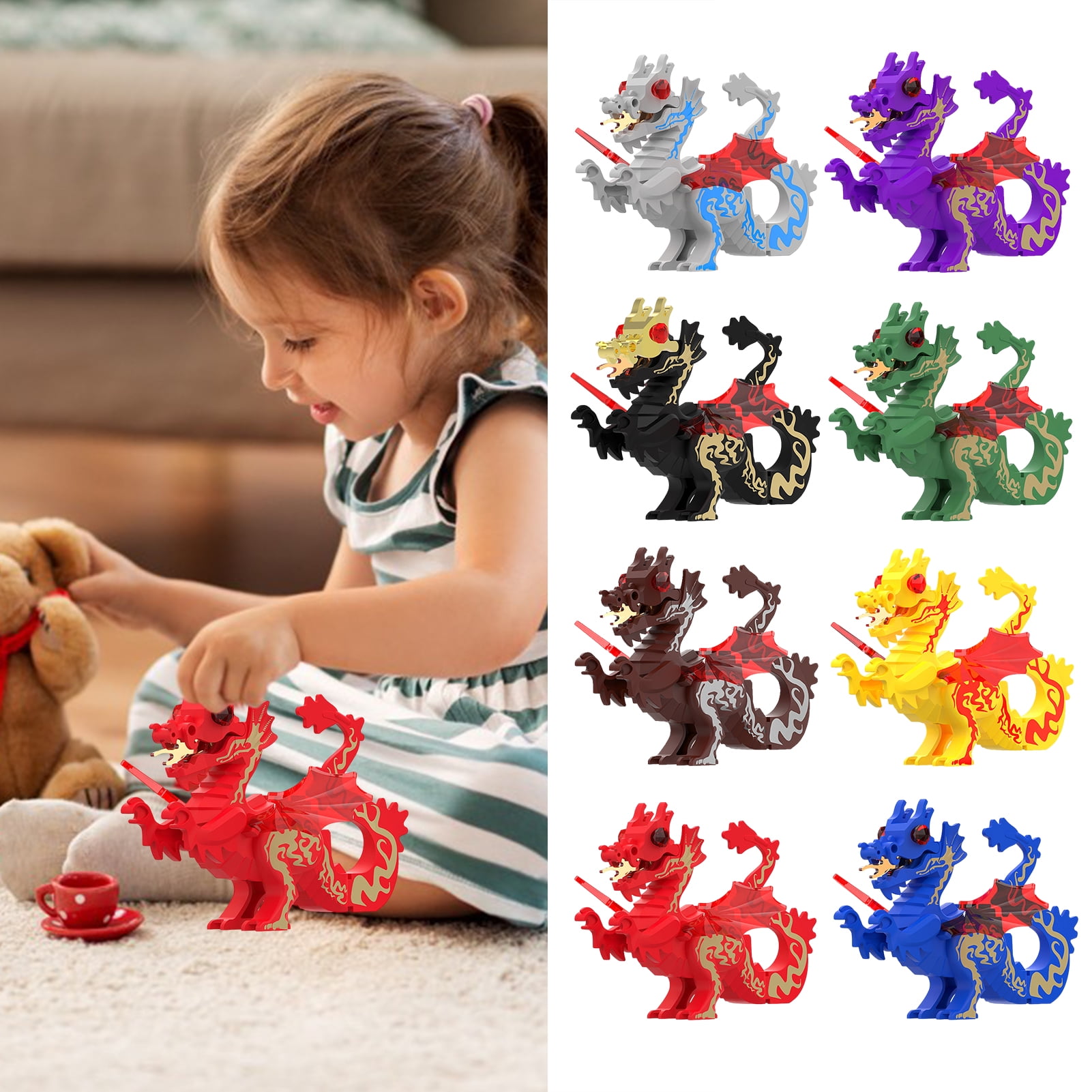Mini Plastic Dragon Building Block Model DIY Assembled Animal Action ...