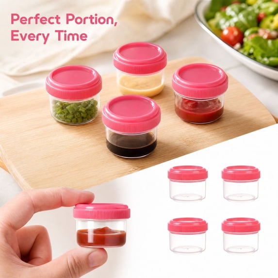 Mini Plastic Storage Jars, 4 Pack Clear Small Containers with Red Lids ...