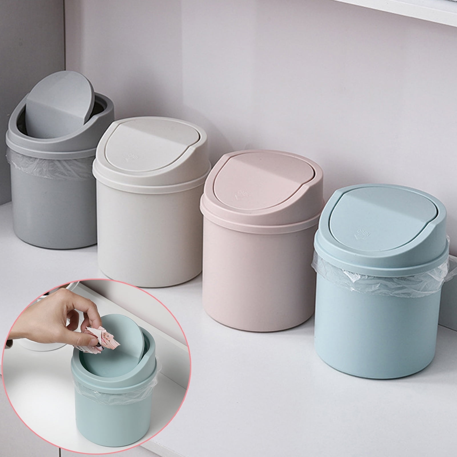 Mini Plastic Trash Can with Flip-top Lid Design - Wastebasket Trash Can ...