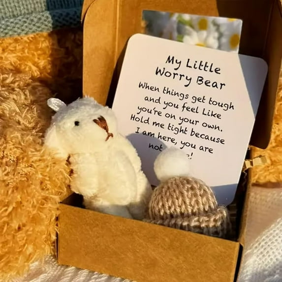 Mini Plush Worry Bear with A Hat, Handmade Positive Small Plush Bear in ...