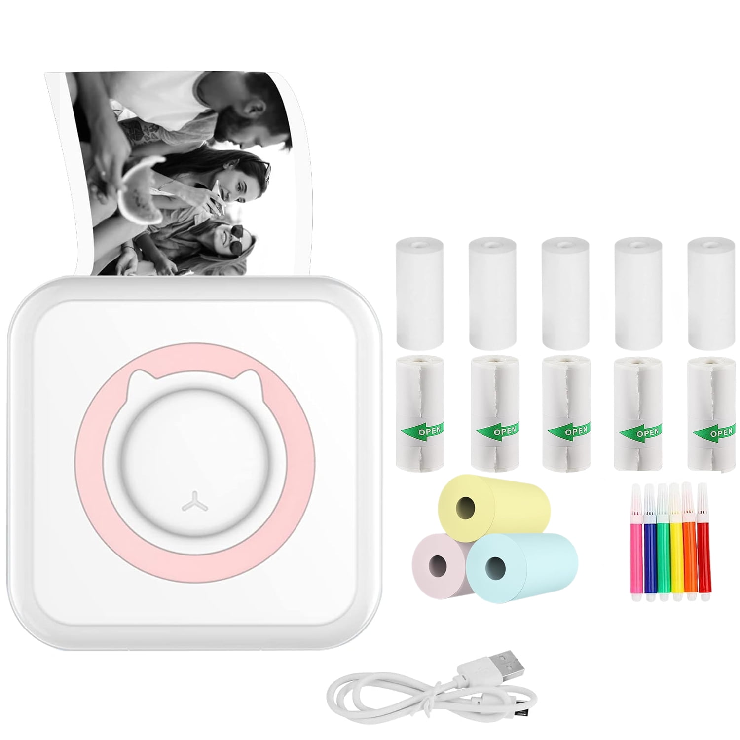 Mini Pocket Printer, Portable Photo Printer with 13 Rolls Printing ...