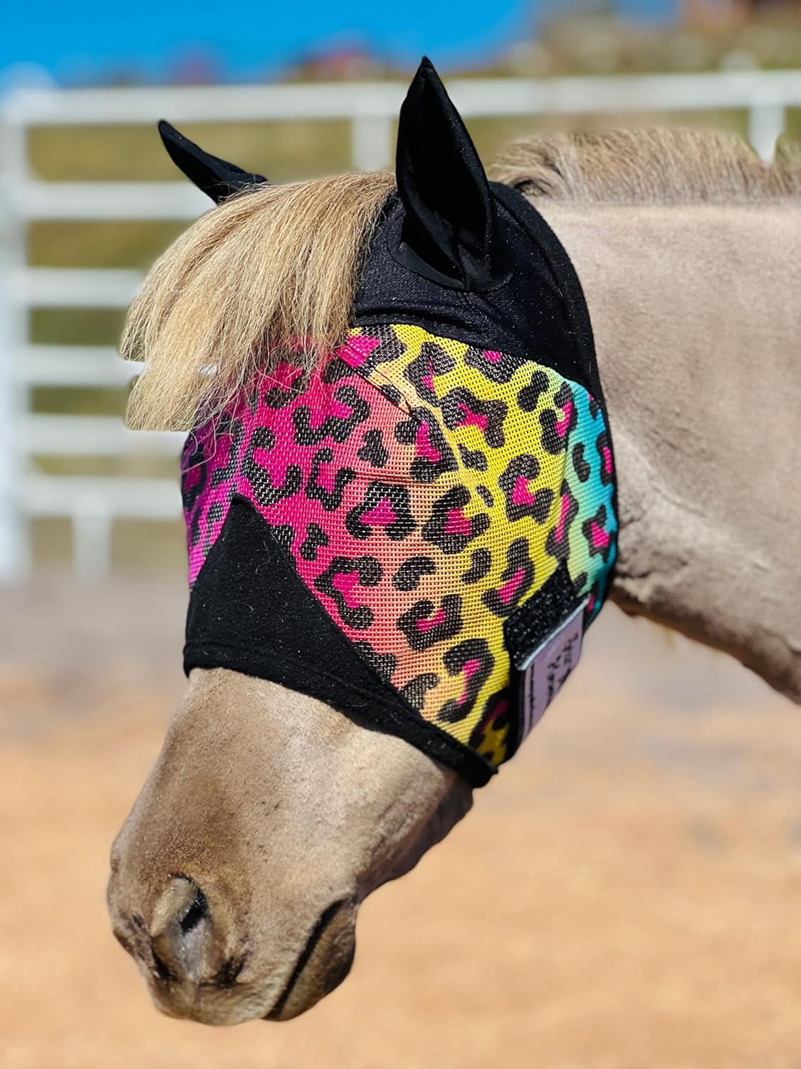 Mini-Pony Ear Cover Fly Mask - Rainbow Cheetah (Medium 33-38" Mini ...