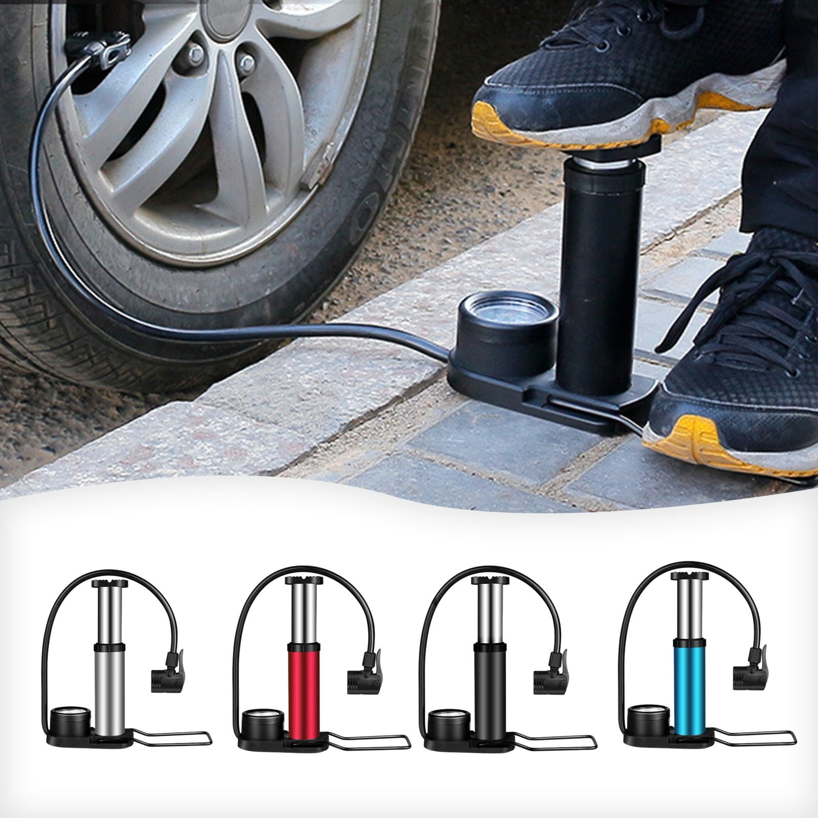 Mini Portable Bike Pump, Pressure Gauge Bike Inflator Tire Repair Tool ...