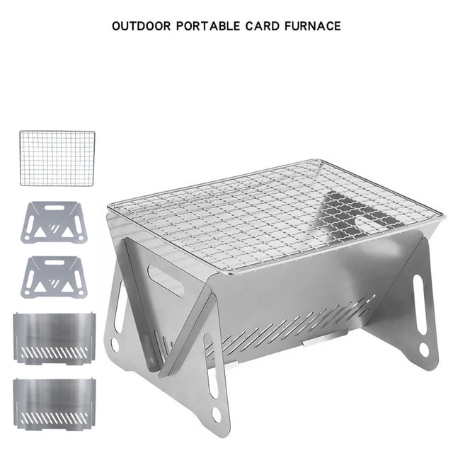 Mini Portable Charcoal Grill BBQ Grill Tabletop Fire Pit Stainless Steel Folding Camping Grill ...