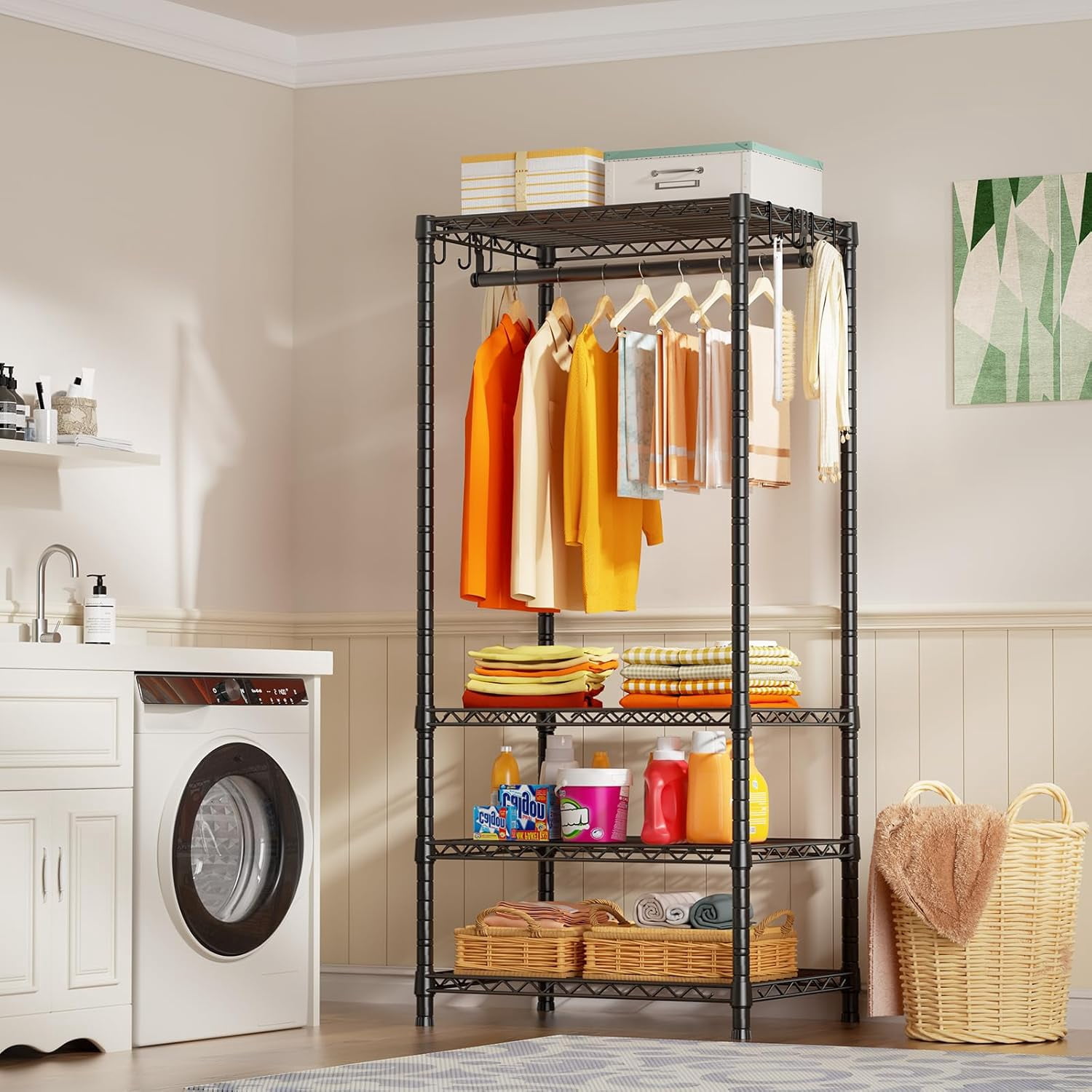 Mini Portable Closet, 4 Tiers Freestanding Clothing Garment Rack for ...