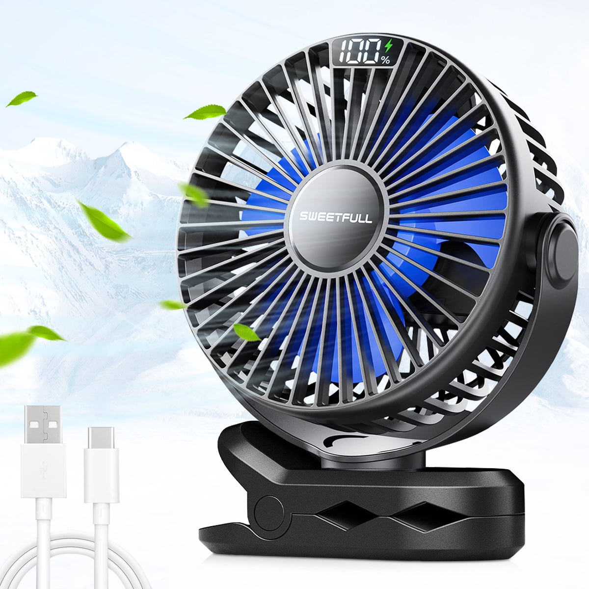 Mini Portable Fan, Black Handheld Fan,4000mAh USB Rechargeusb Clip-on ...