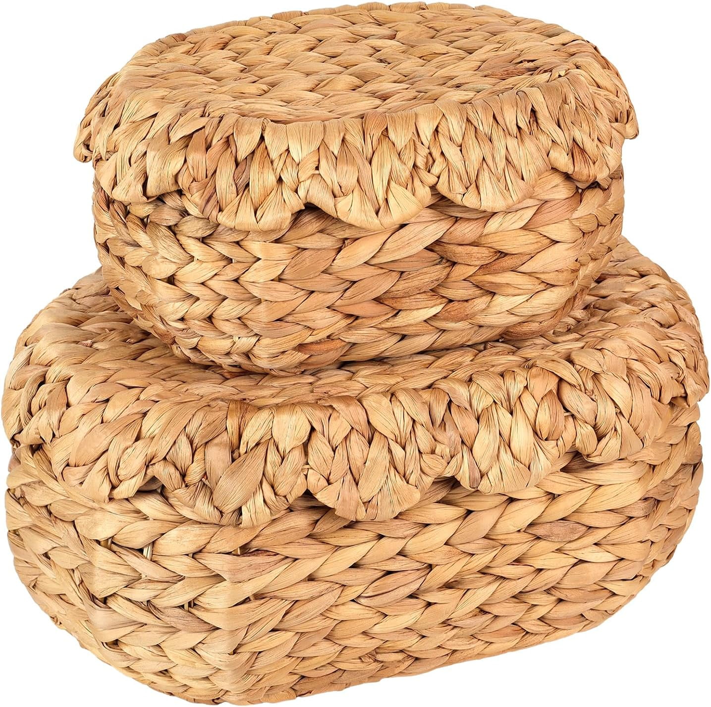 2 p cs Hand Woven Rattan Baskets with Lid, Small Rattan Basket ...