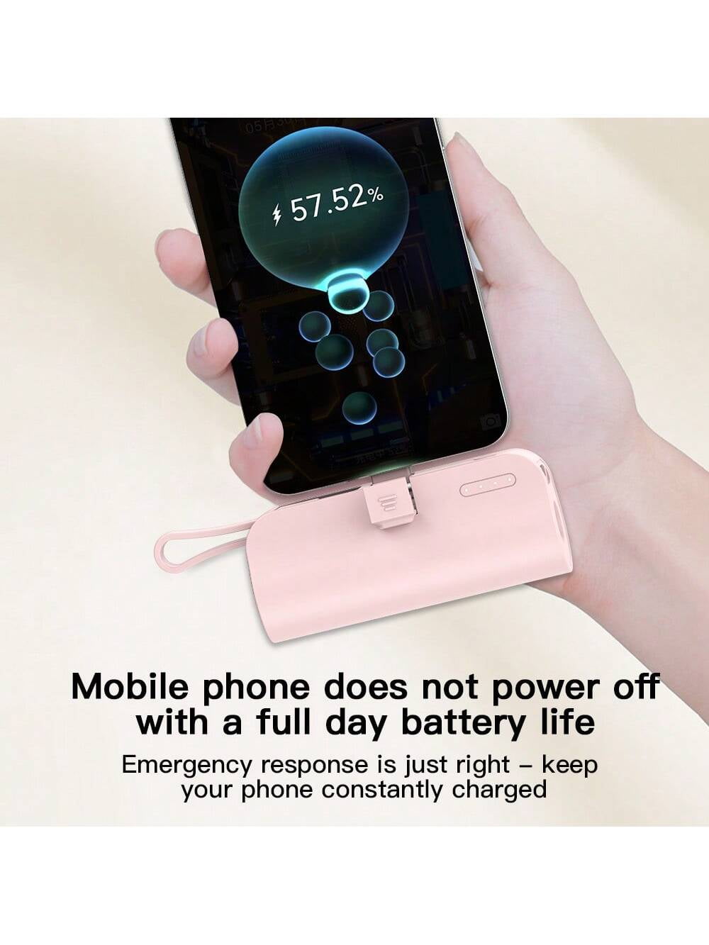 Mini Portable Mobile Phone Charger 5000mAh Power Bank, Built-In Type-C ...