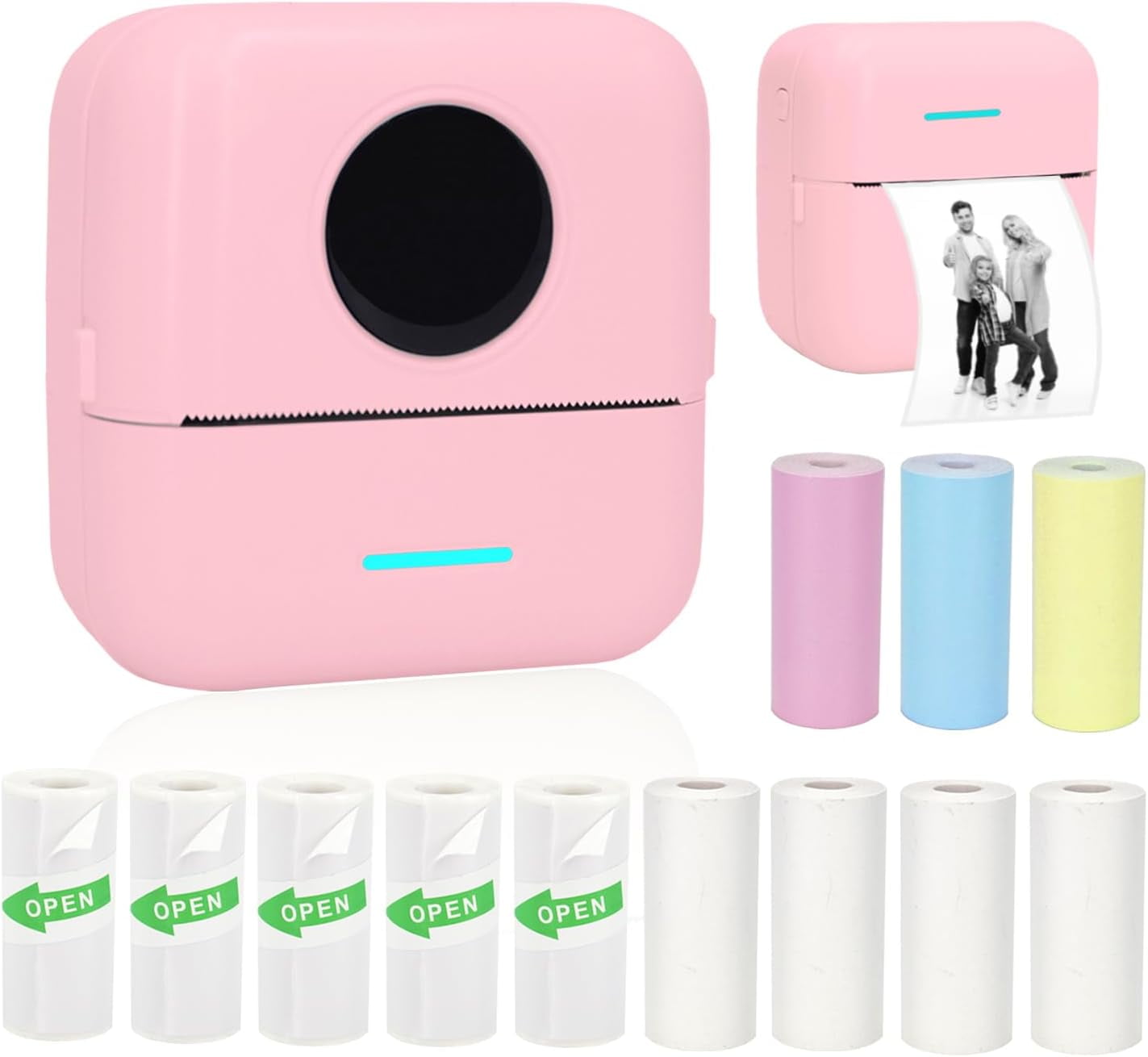 Mini Portable Printer, Inkless Sticker Printer with 12 Rolls Paper ...