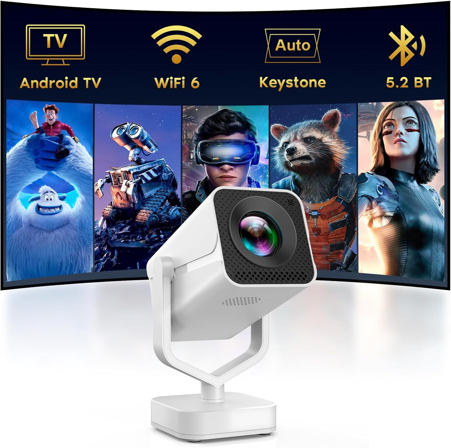 Mini Portable Projector with WiFi 6 and Bluetooth 5.2 Android 1080P 4K ...