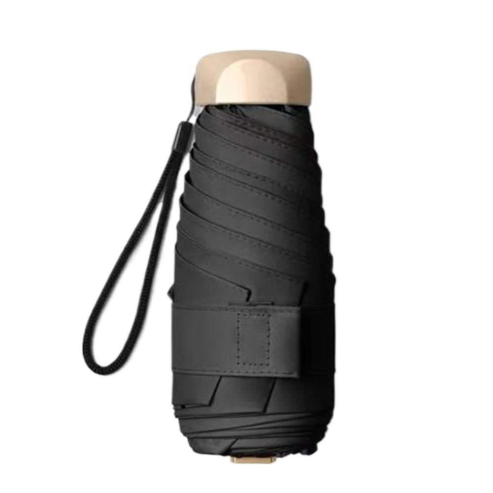 Mini Portable Travel Umbrella 210t Black Vinyl Up To 95 Uv Protection Folding Design For