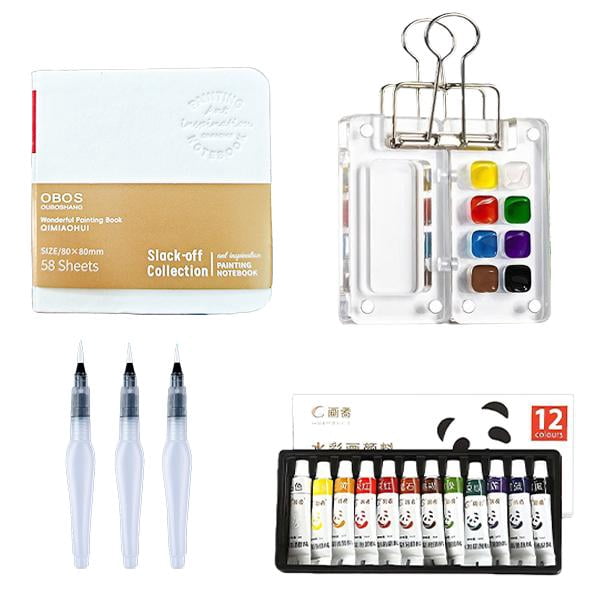 Mini Portable Watercolor Palette Set, Grid Paint Box with Binder Clips ...