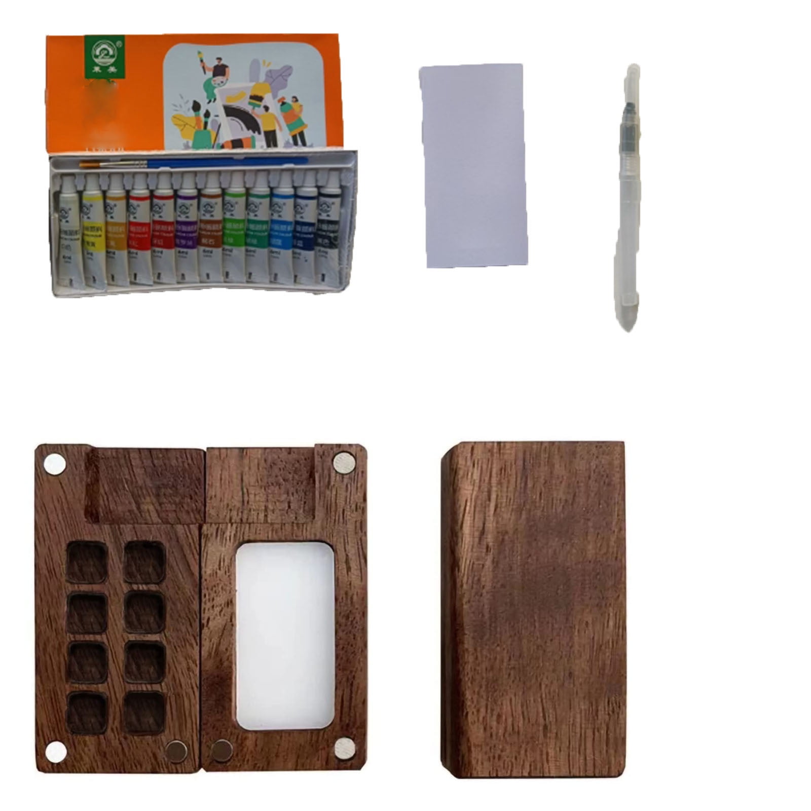 Mini Portable Watercolor Palette Set Wooden Grid Paint Box,Travel Paint Tray,Detachable ...