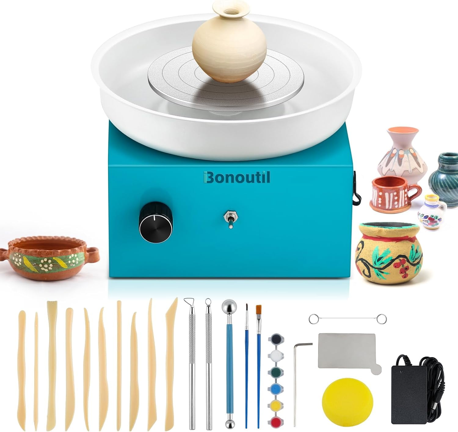 Mini Pottery Wheel - 18 PCS DIY Kits with 4" Electric Wheel for Small ...