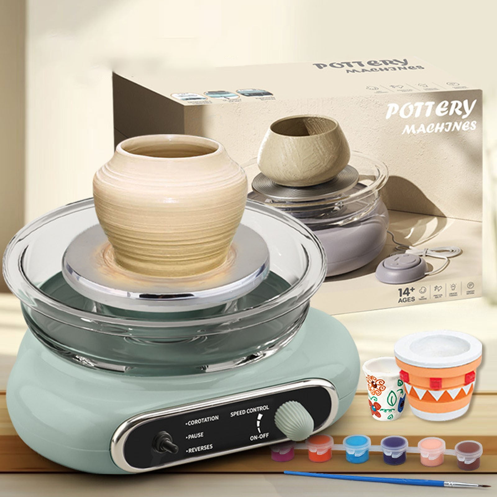 Mini Pottery Wheel Machine Kit, 4.7inch Electric Clay Wheel with Foot ...