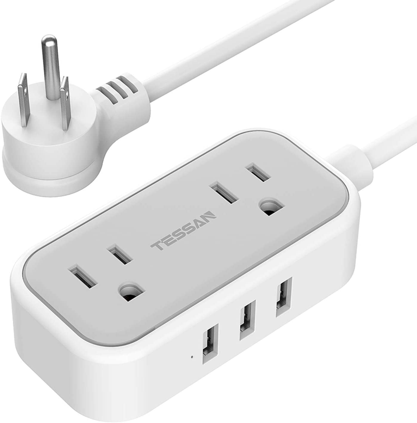 Mini Power Strip with 3 USB Ports, TESSAN 2 Outlet Portable Flat Plug ...