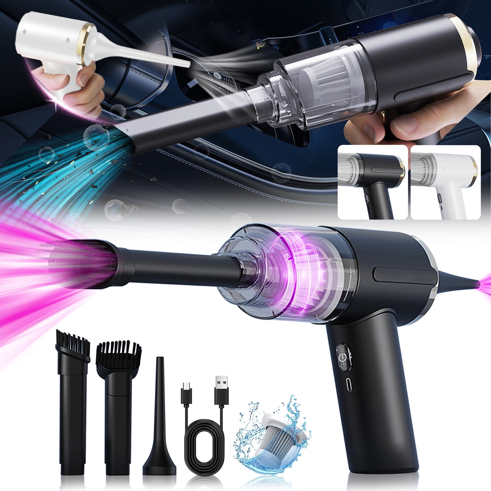 Mini Powerful Suction Car Vacuum, Portable USB Dust Buster, 500W Motor ...
