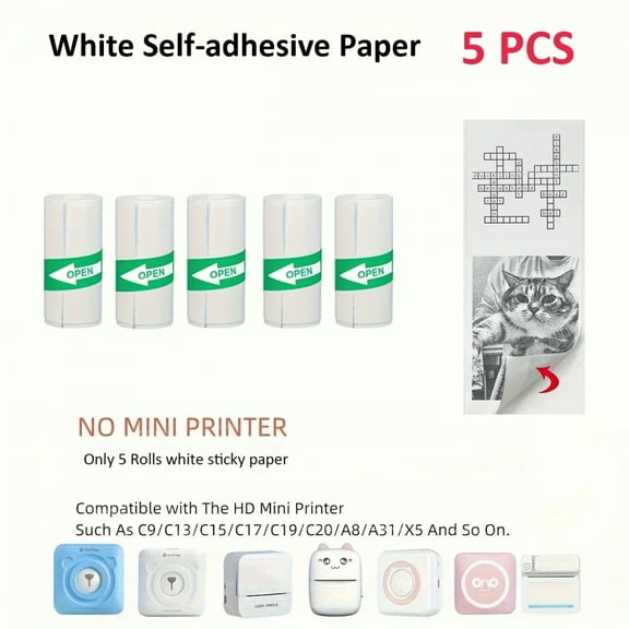 10Pcs Mini Thermal Printer Paper, 57x25 mm Self-Adhesive Inkless ...
