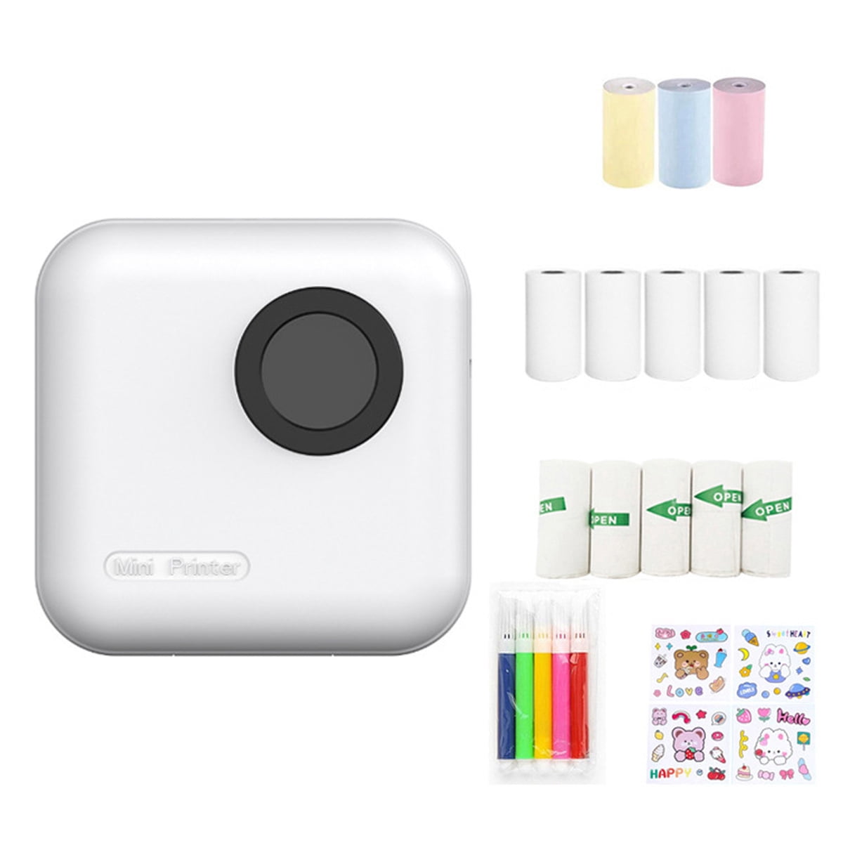 Mini Printer Portable Inkless Sticker Printer with 13 Rolls of Paper ...