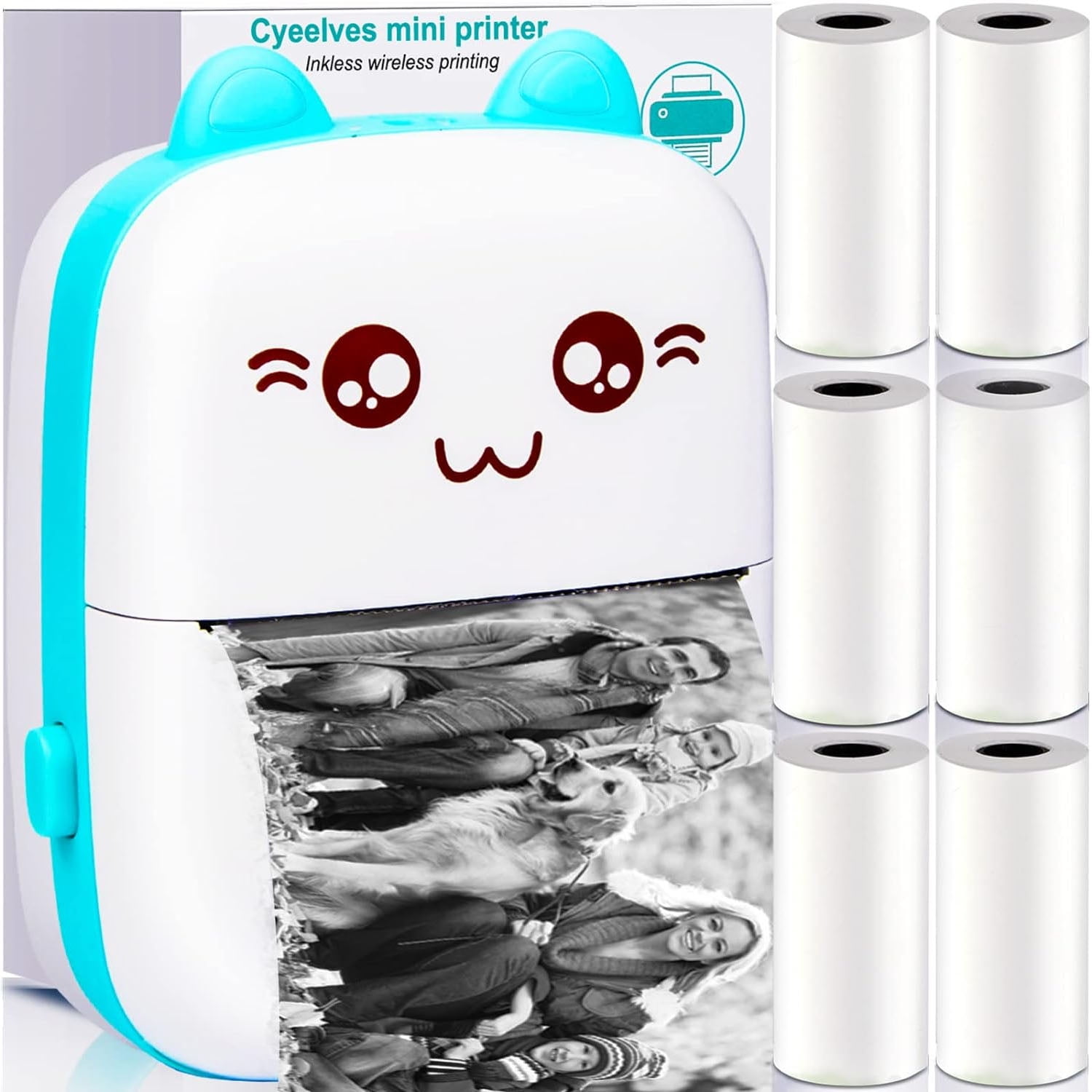 Mini Printer Portable, Pocket Thermal Printer with 6 Rolls Paper ...