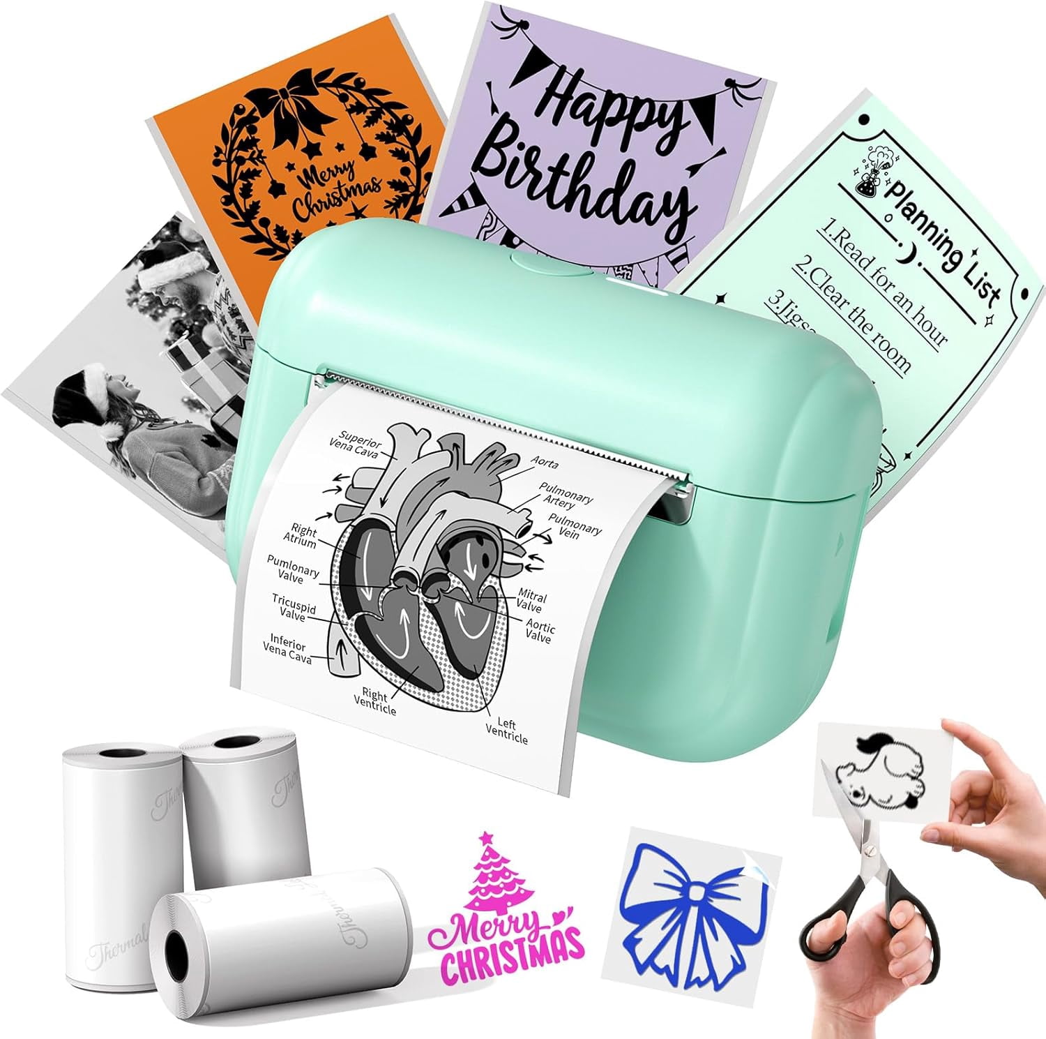 Mini Printer - Portable Sticker Printer Q02E, Pocket Thermal Inkless ...